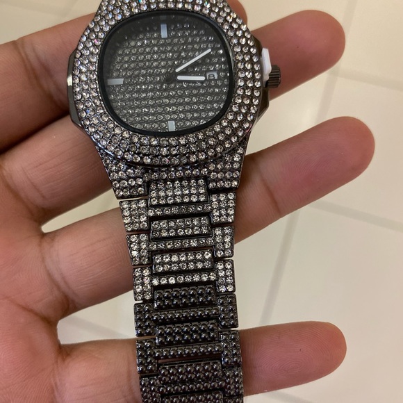 Accessories | Mens Silver Black Sparkle Watch | Poshmark